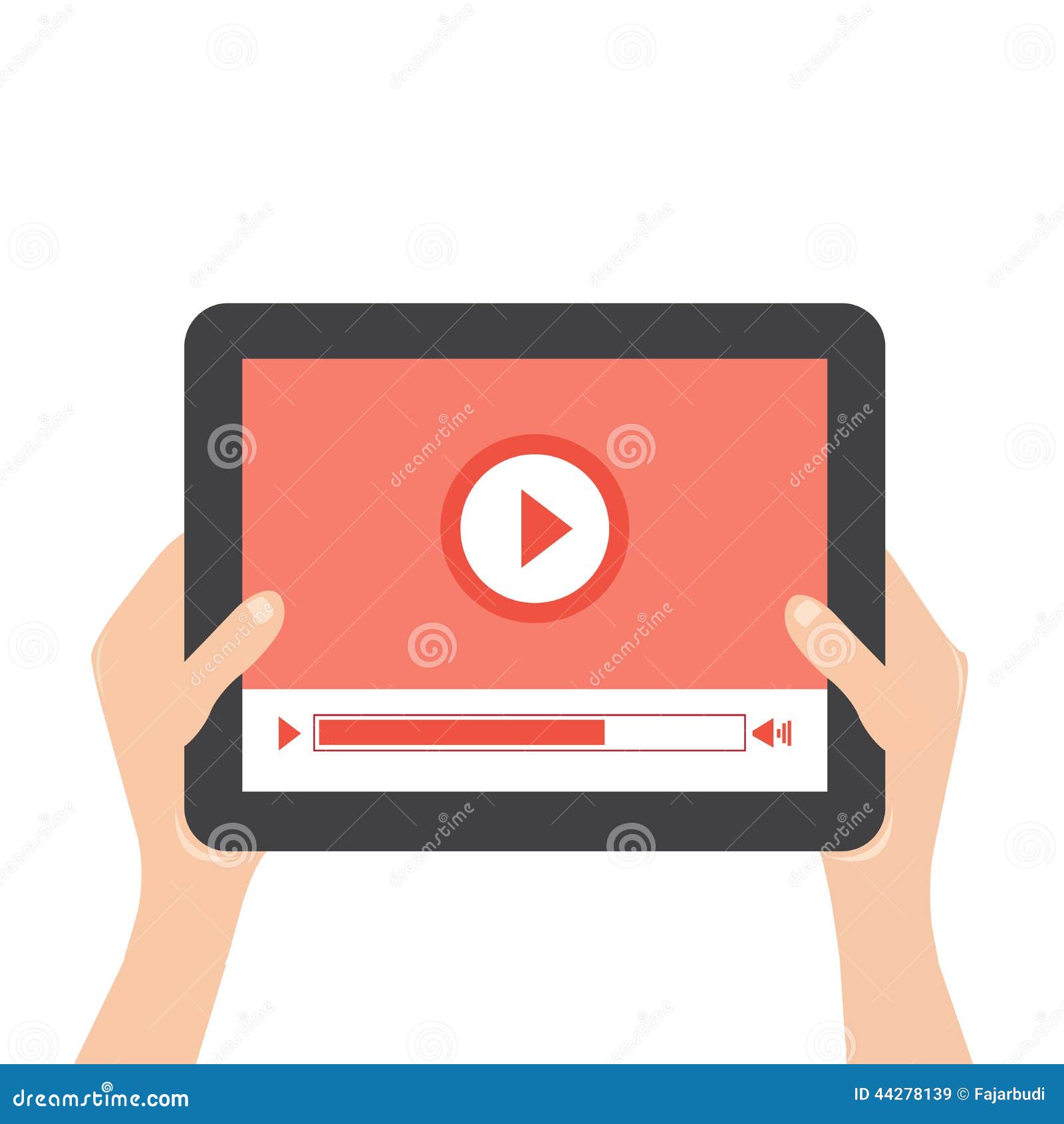 Hands Holding a Tablet Touch Computer with Play Movie Stock Vector ...