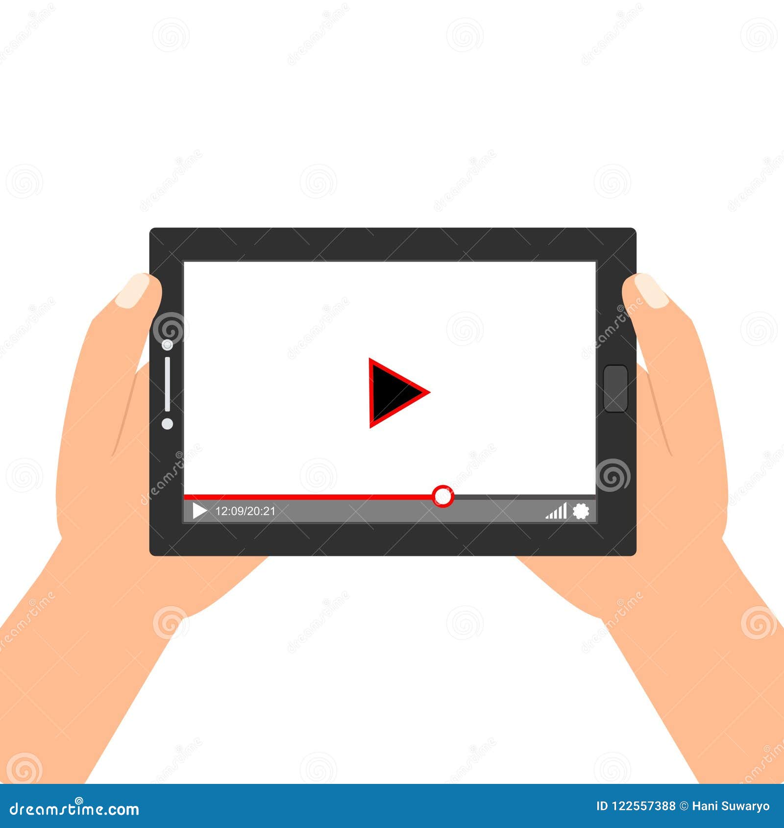 Hands Holding Tablet with Video Player on Screen. Vector Flat ...