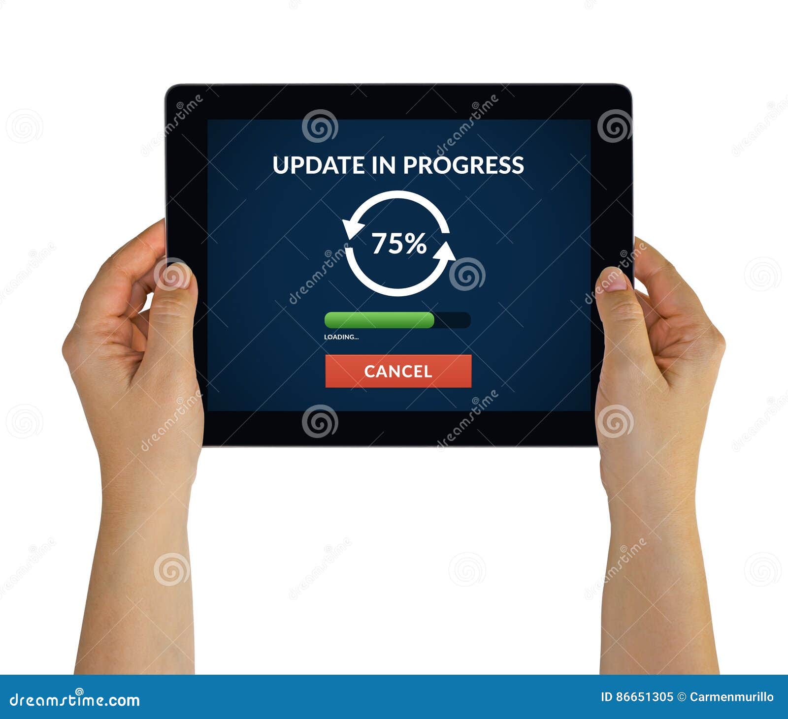 Hands Holding Tablet with Update Concept on Screen Stock Image - Image ...