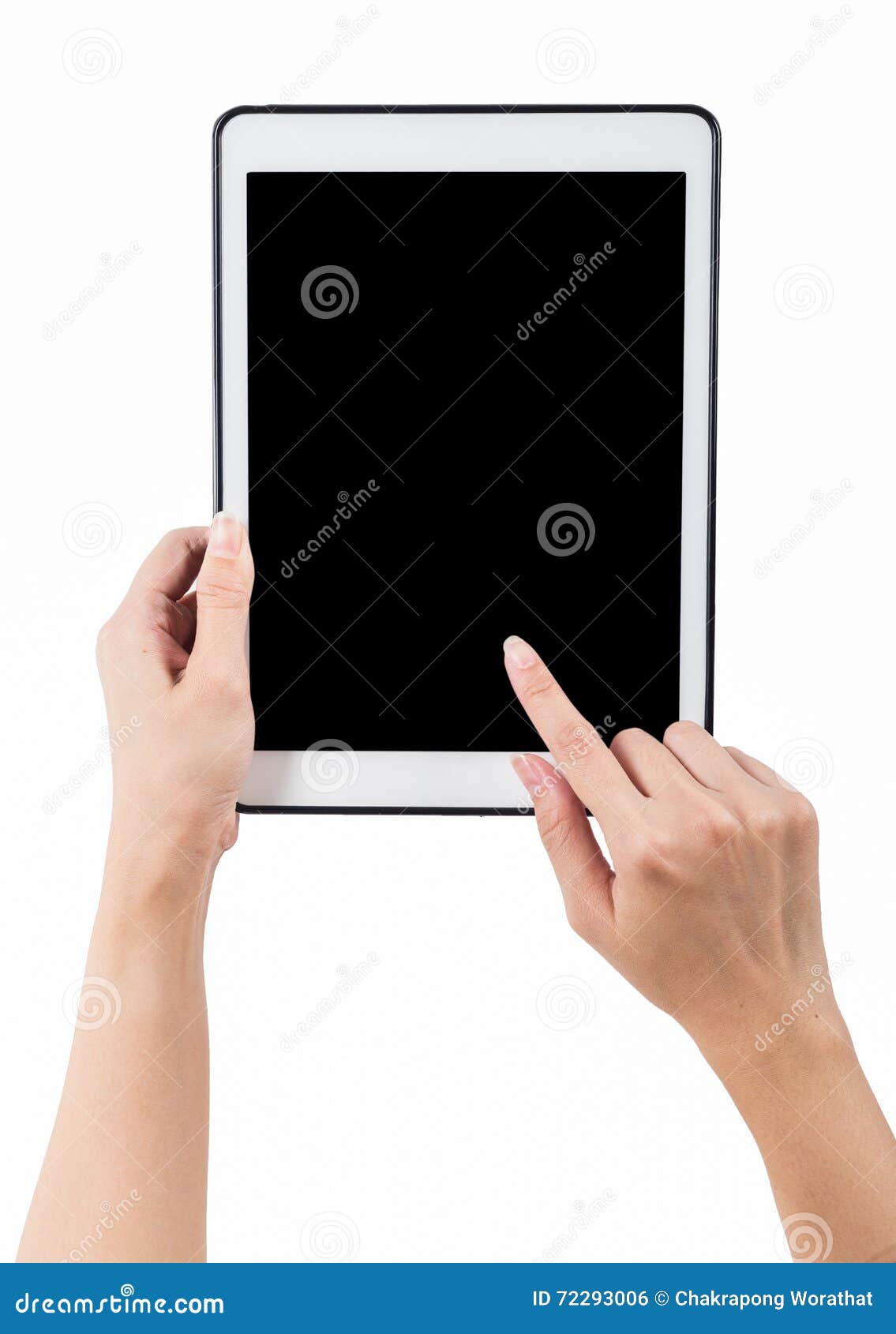Hands Holding Tablet Vertical White Background. Use Clipping Pat Stock ...