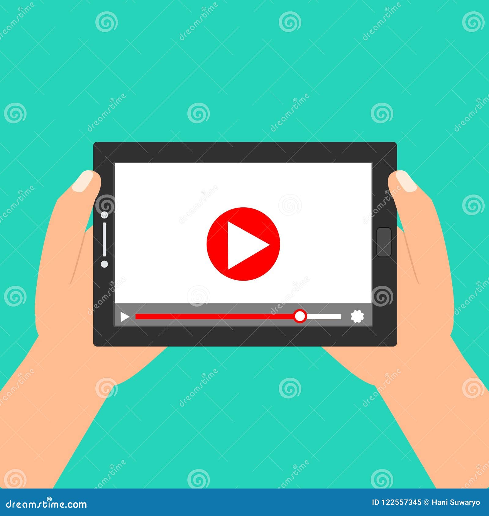 Hands Holding Tablet with Video Player on Screen. Vector Flat ...