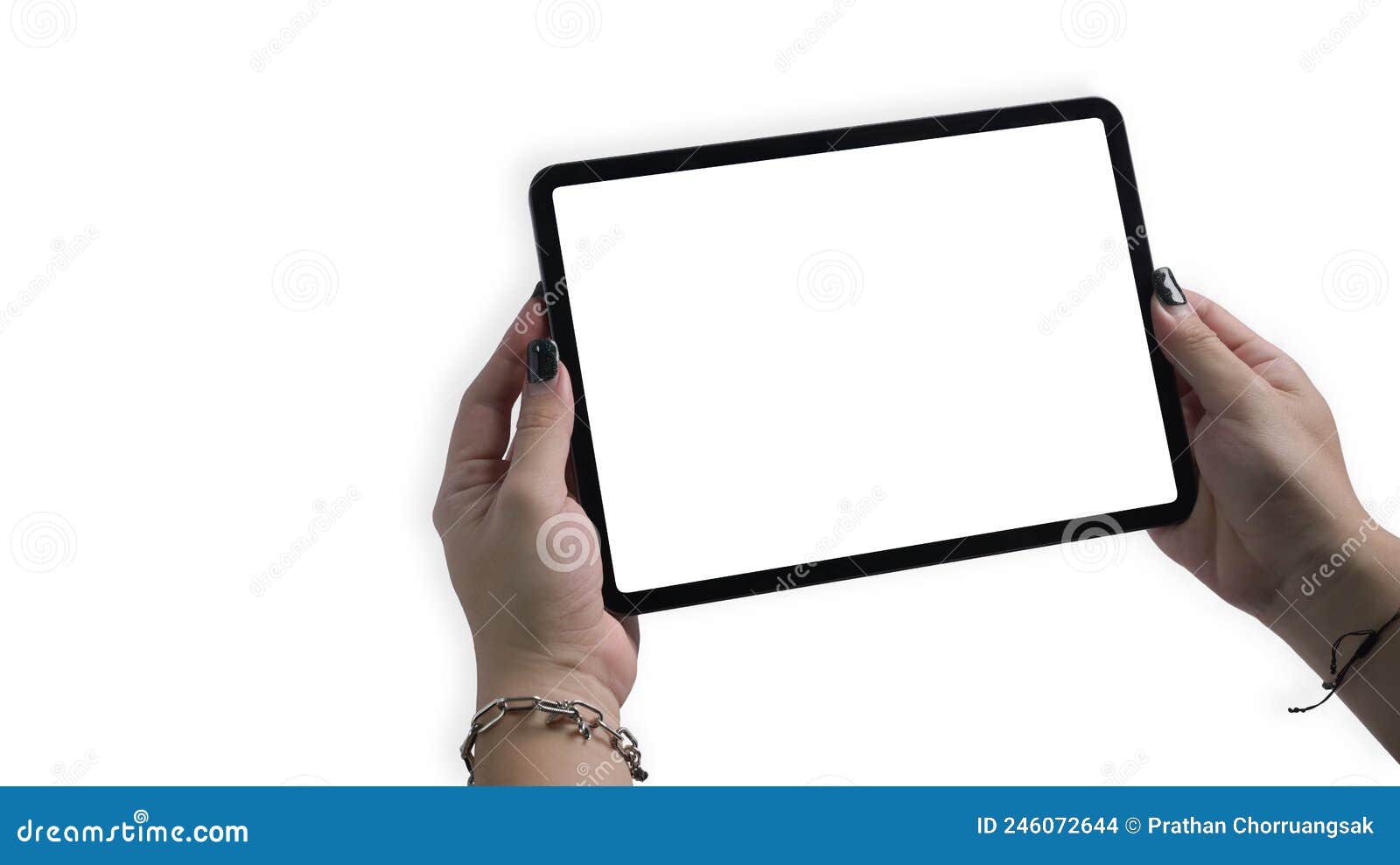 Hands Holding Tablet on White Background. Empty Display Ready for Your ...