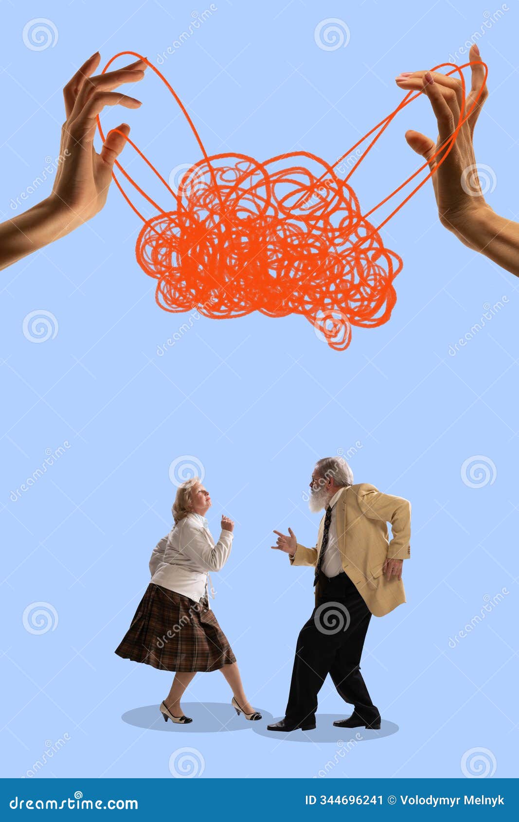 Hands Holding Tangled Strings Above Elderly Couple, Symbolizing ...
