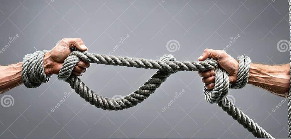 Hands Holding on To a Rope or Cord and Pulling in Different Directions ...