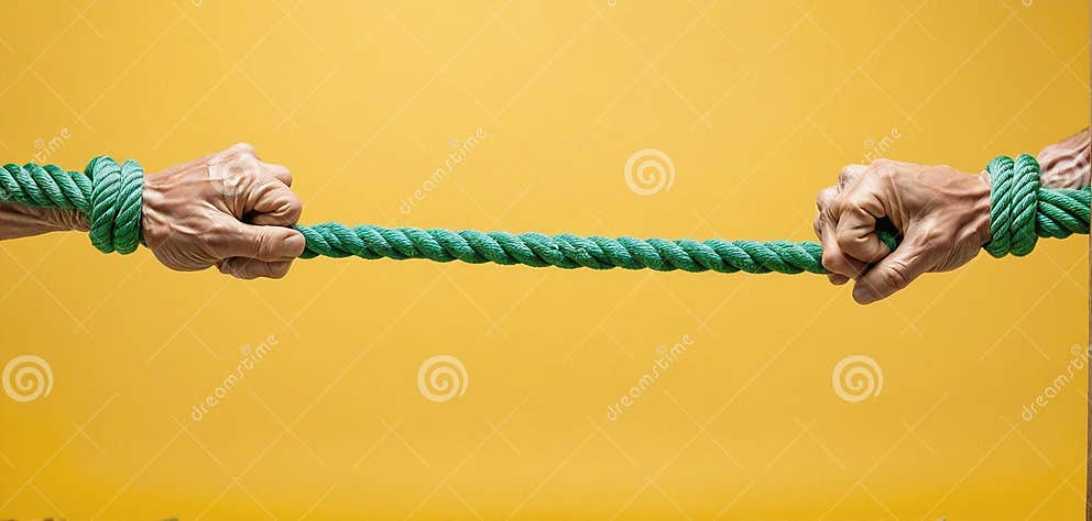 Hands Holding on To a Rope or Cord and Pulling in Different Directions ...
