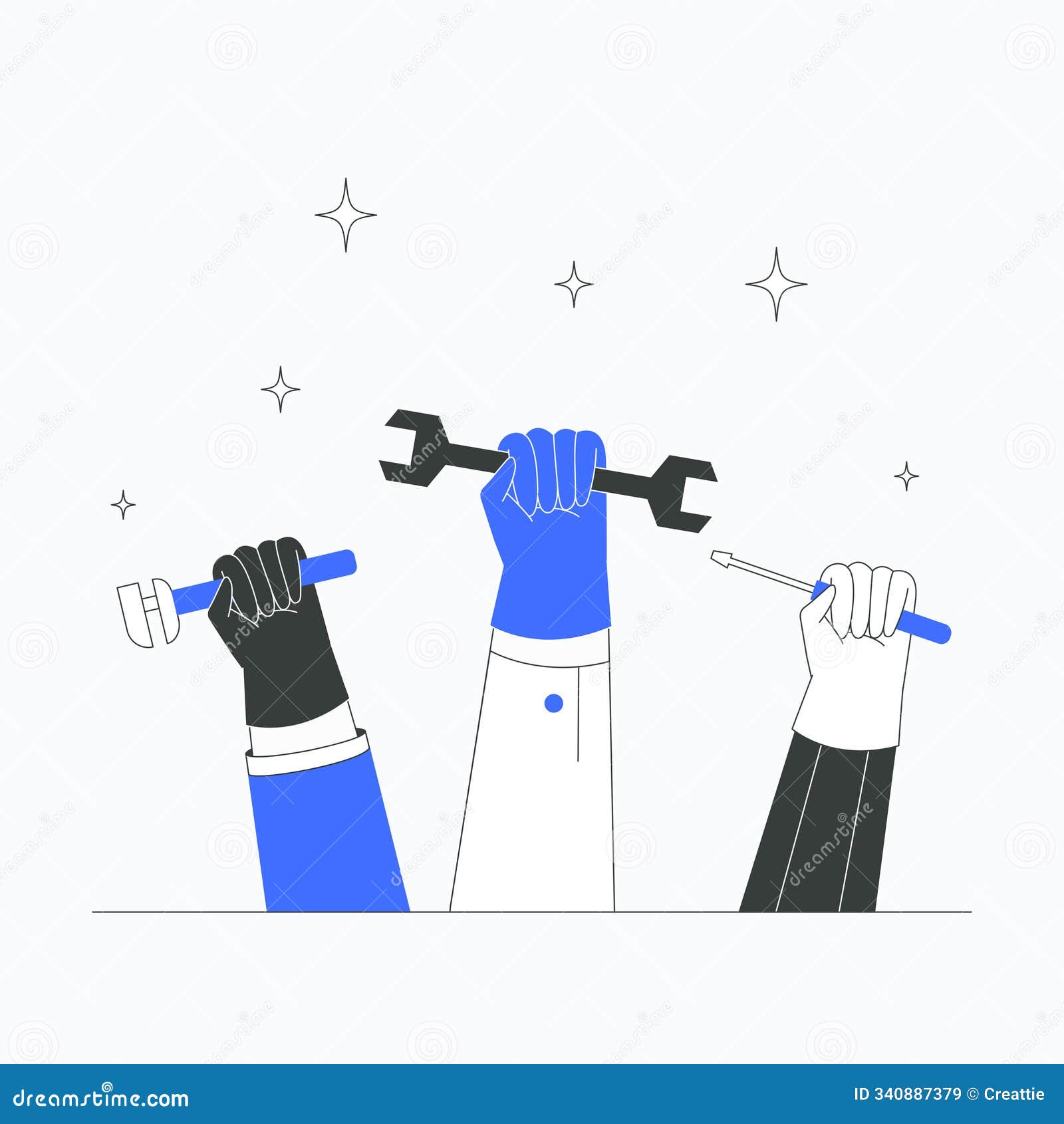 Hands Holding Tools In Flat Vector Illustration Symbolizing Teamwork ...