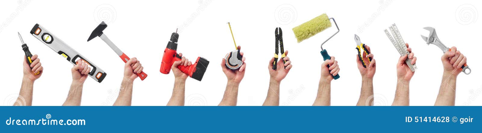 Hands holding tools stock photo. Image of contractor - 51414628