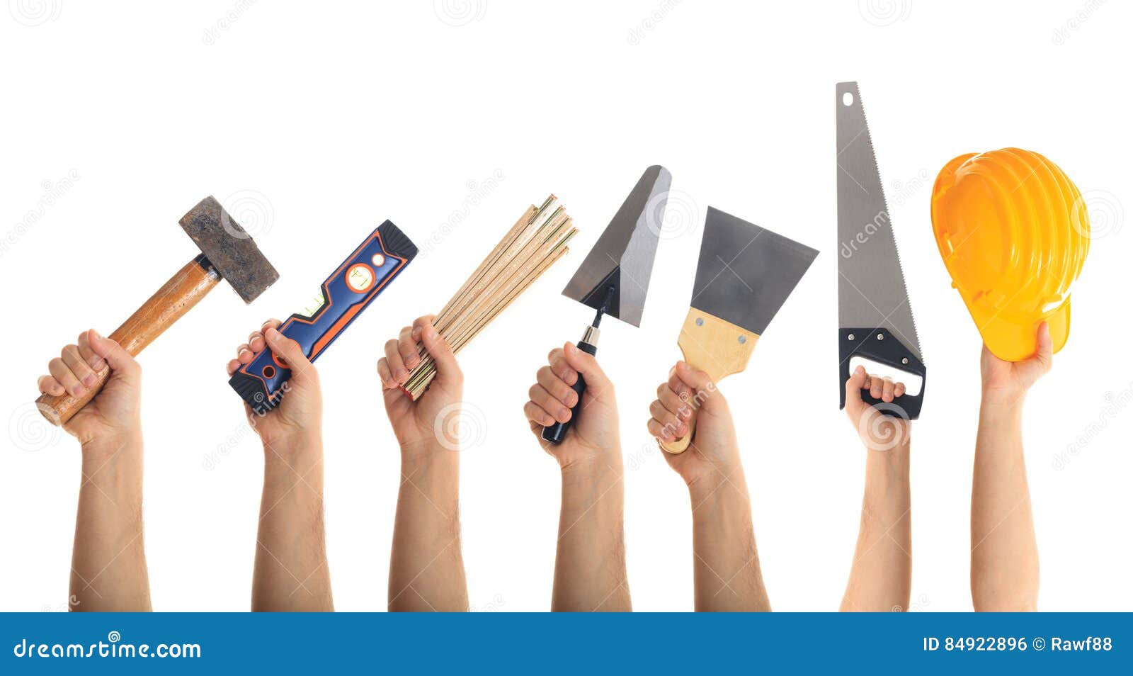 Hands Holding Tools on White Background Stock Photo - Image of rule ...