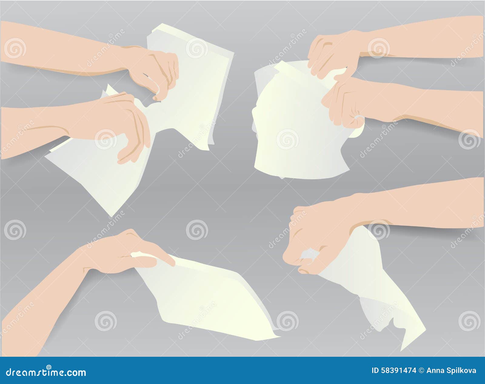 Hands Holding Torn and Crumpled Paper Notepads Stock Vector ...