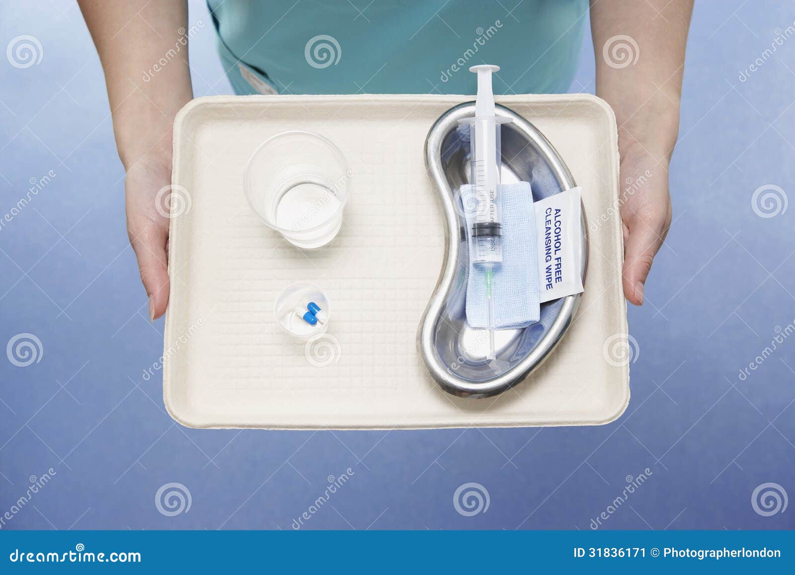 Hands Holding Tray with Syringe and Medication Stock Image - Image of ...