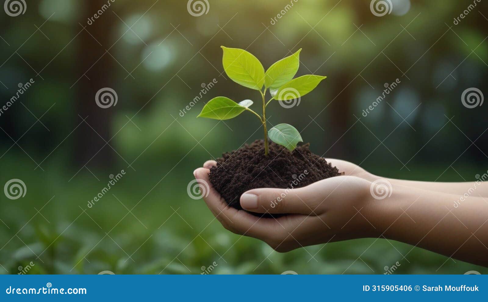 Hands Holding Tree on Nature Field Generated by Ai Stock Illustration ...