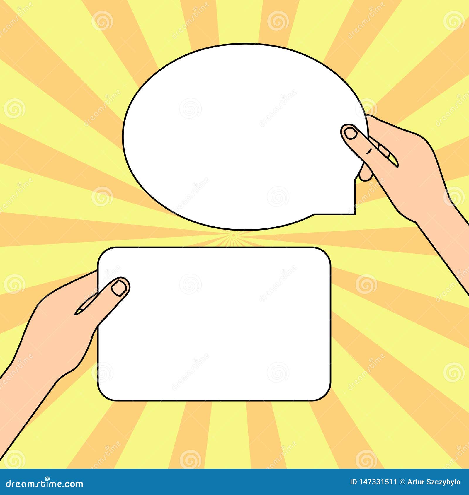 Hands Holding Two Empty Tablets One Rectangular in Left Hand Another in ...