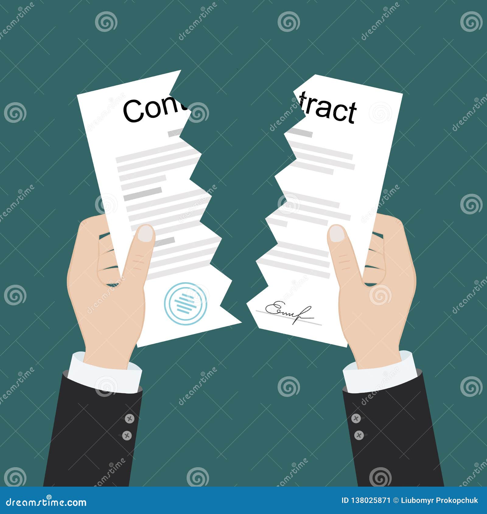 Hands Holding Two Parts Torn Contract, Flat Vector Illustration Stock ...
