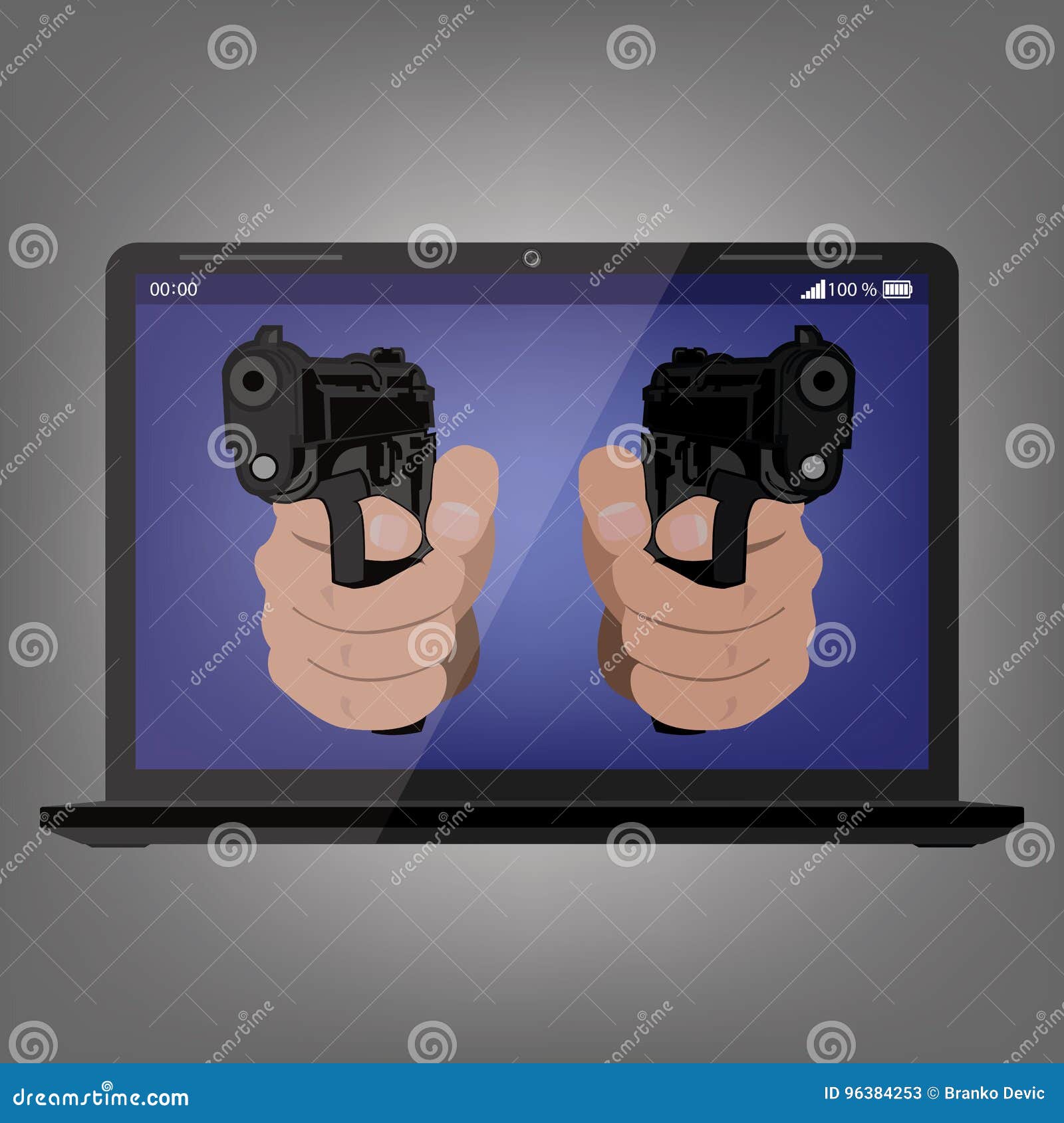 Hands Holding Two Pistols on Computer Screen Stock Vector ...