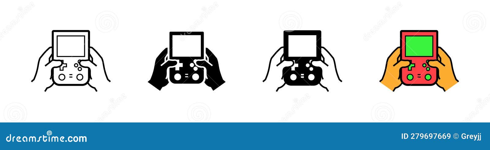 Hands Holding Vertical Handheld Game Console Icon Set In Differentt ...