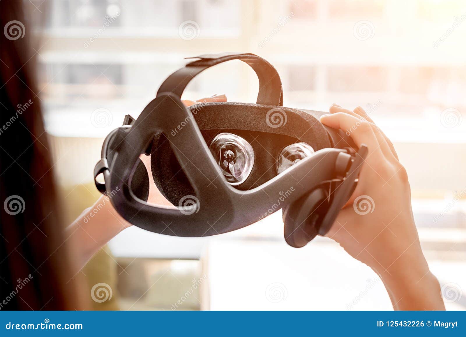 Hands Holding Virtual Reality Helmet. Concept for Virtual Visual in ...