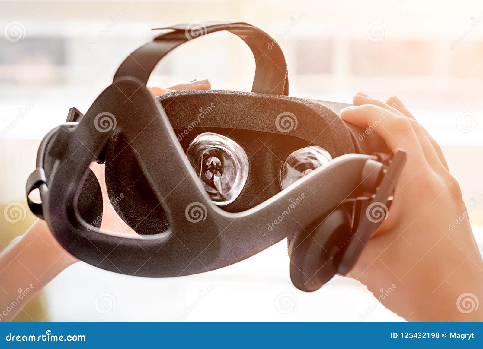 Hands Holding Virtual Reality Helmet. Concept for Virtual Visual in ...
