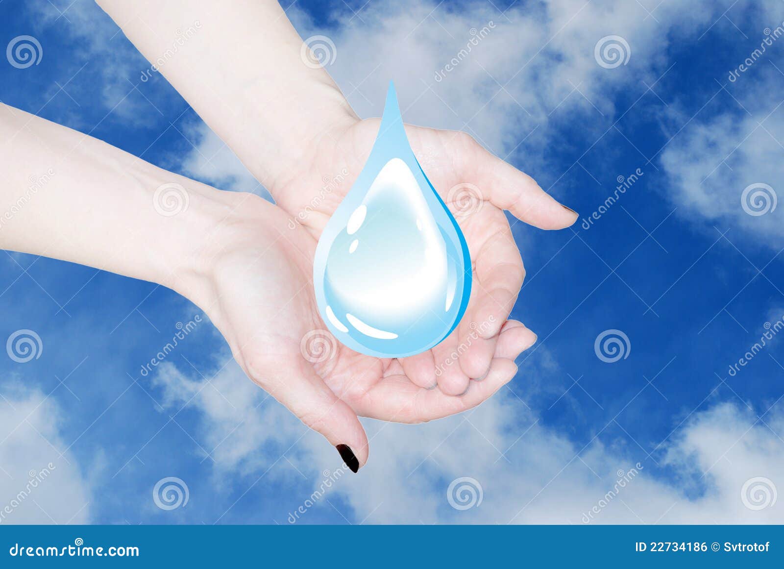 Hands holding water drop stock illustration. Illustration of ecology ...