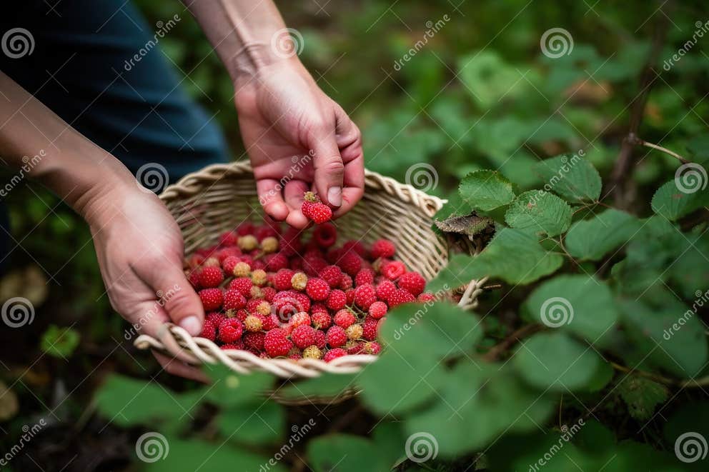 Hands Holding Wild Raspberries. Created Using Generative Al Tools Stock ...