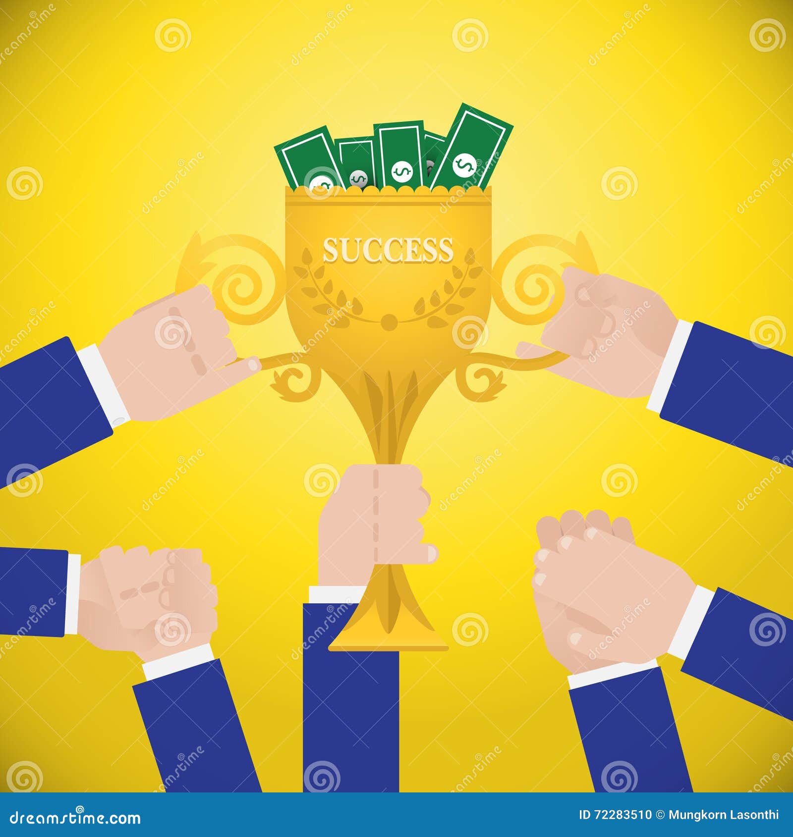 Hands Holding Winners Trophy Cup. Success Dream Team Flat Style Concept ...