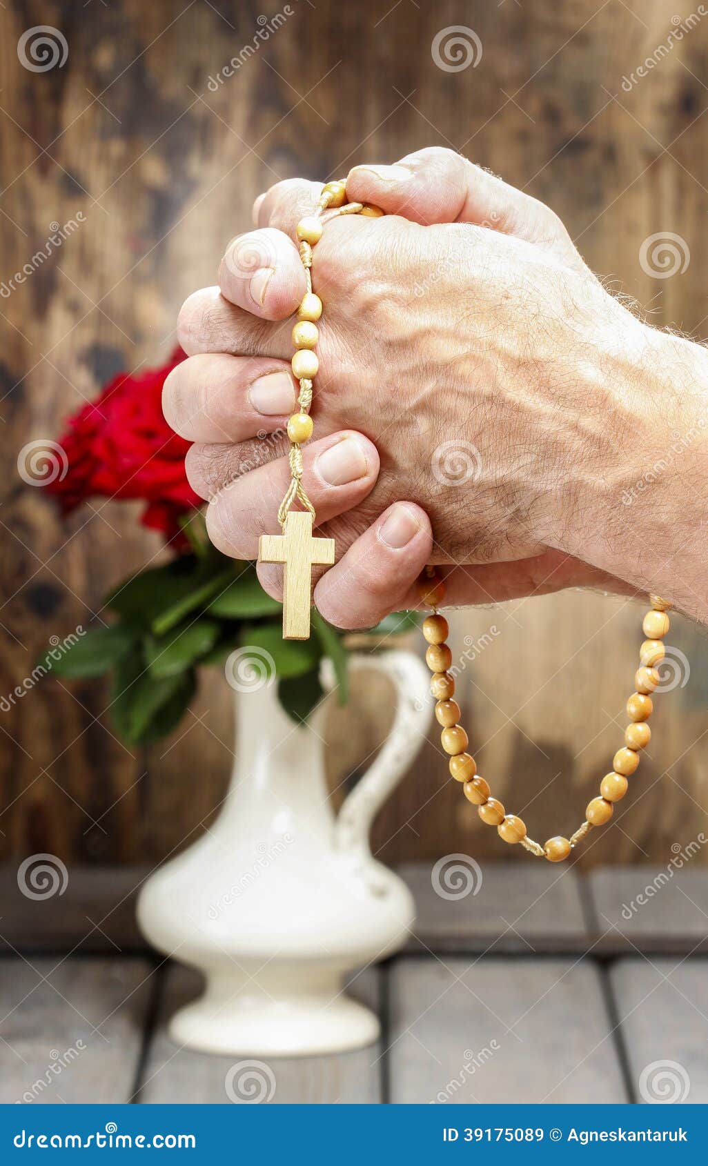 Hands Holding Wooden Rosary Stock Image - Image of faithful, jesus ...