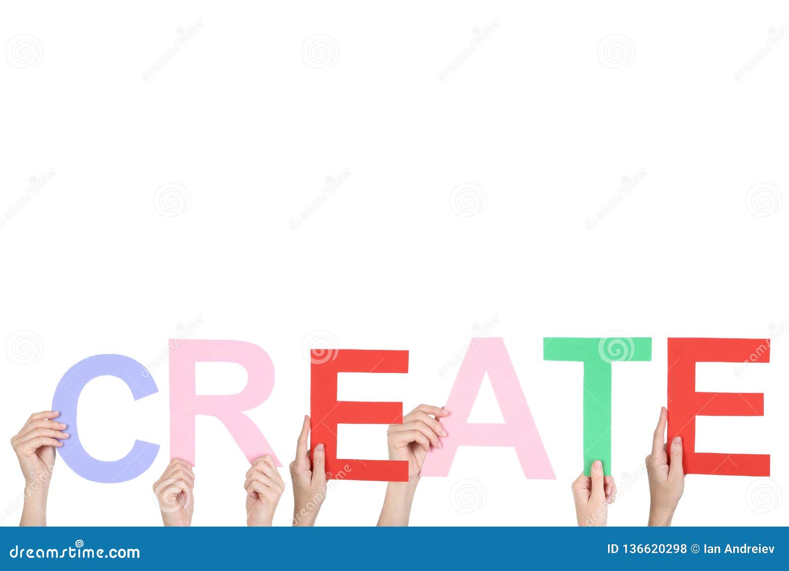 Hands Holding the Word Create Stock Photo - Image of alphabet, hand ...