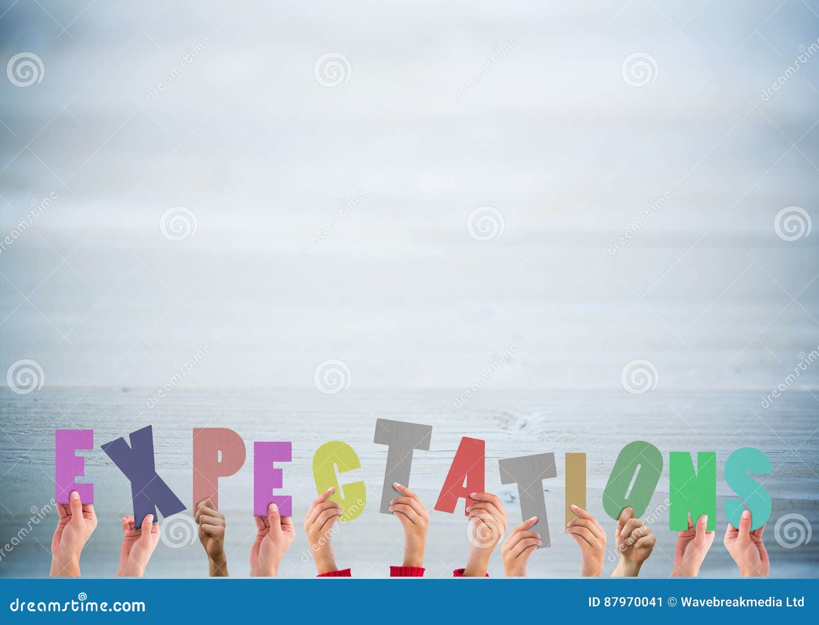 Hands Holding Word Expectations Stock Image - Image of planks, blue ...