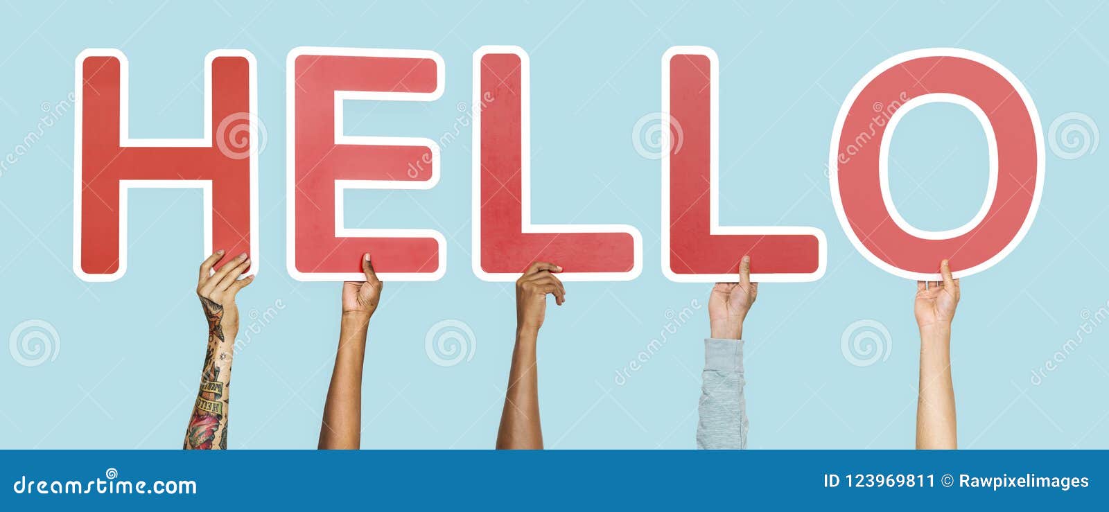 Hands Holding the Word Hello Stock Illustration - Illustration of blue ...