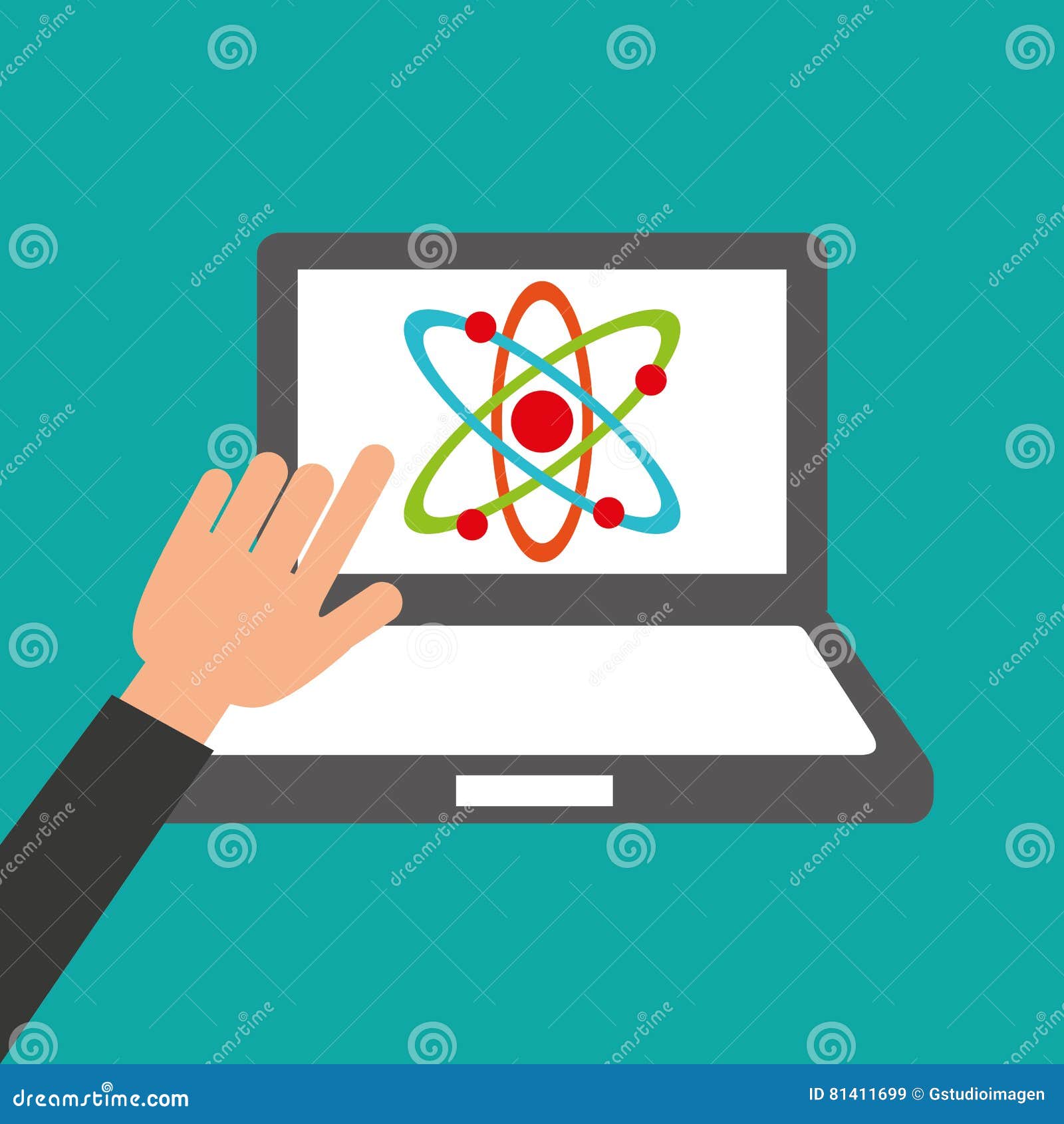 Hands Holds Laptop-online Education Physics Stock Vector - Illustration ...