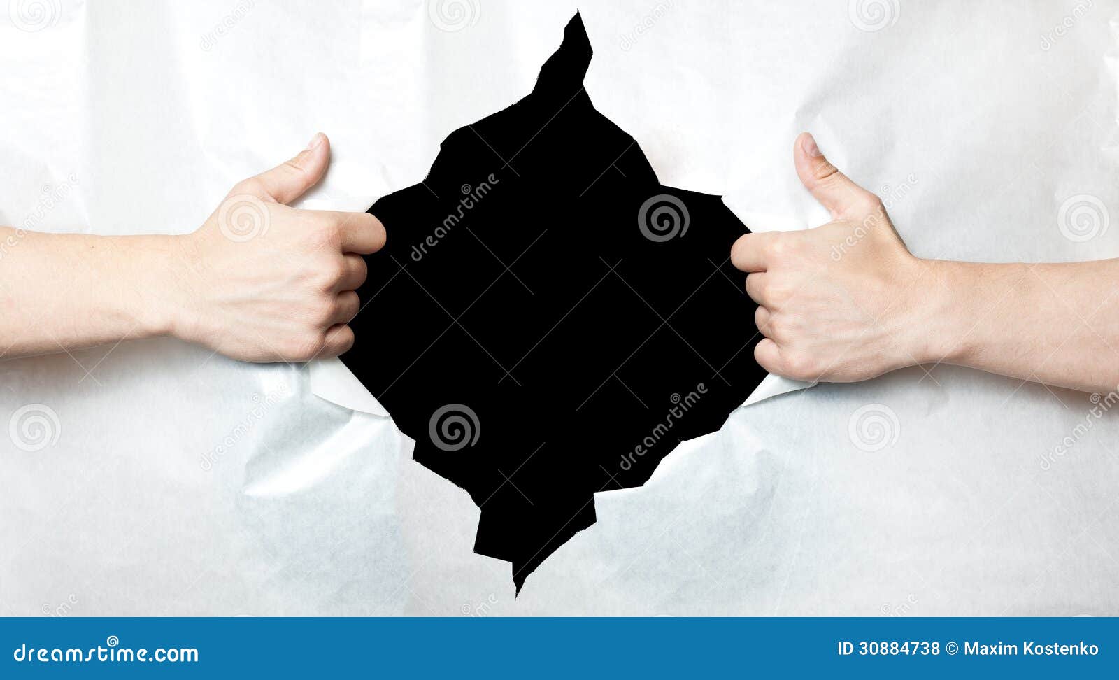 Hands and hole in paper stock photo. Image of tearing - 30884738