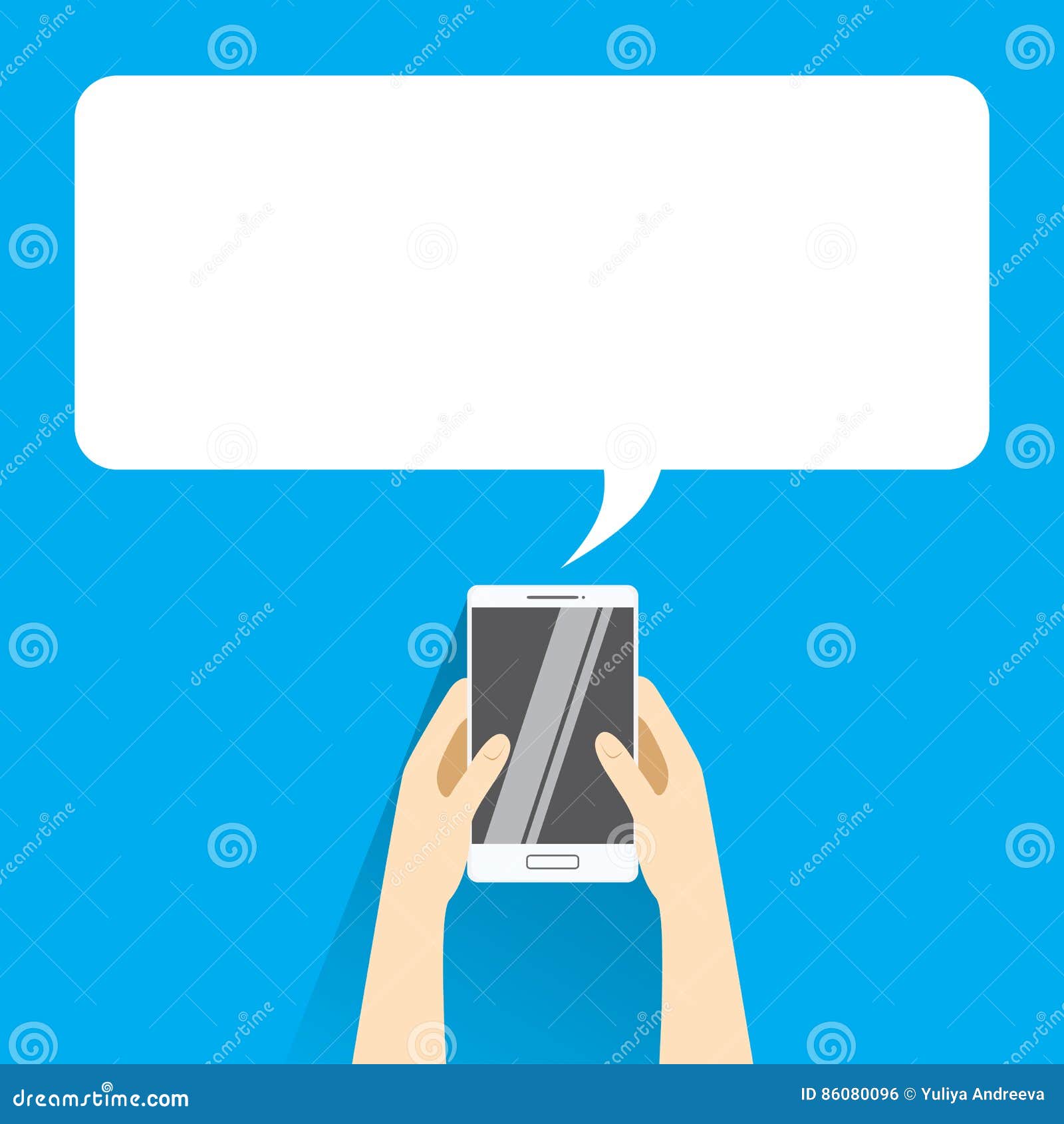 Hands Holing White Smartphone with Blank Speech Bubble for Text. Stock ...