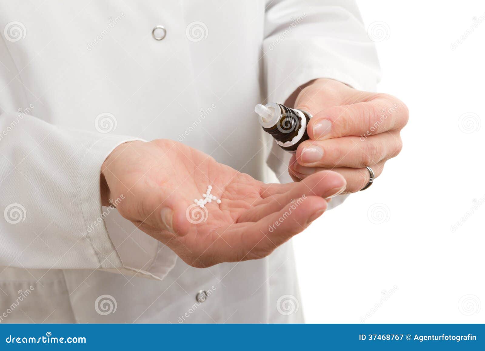 Hands with Homeopathic Pills and Bottle Stock Image - Image of globules ...