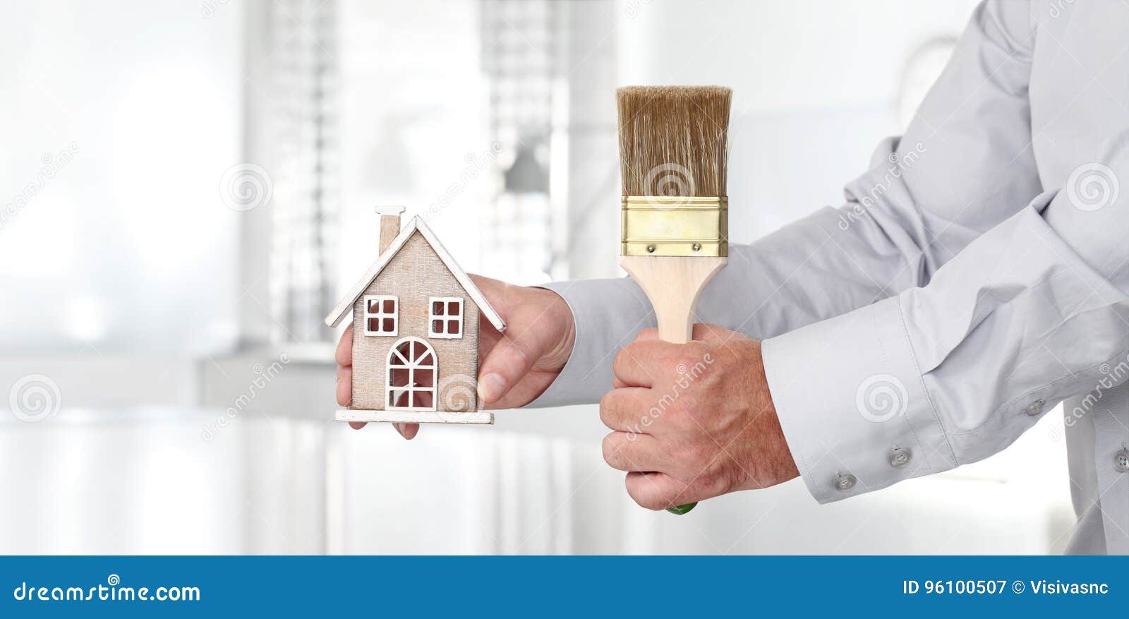 Hands with House and Paint Brush, Home Services Concept Stock Image ...