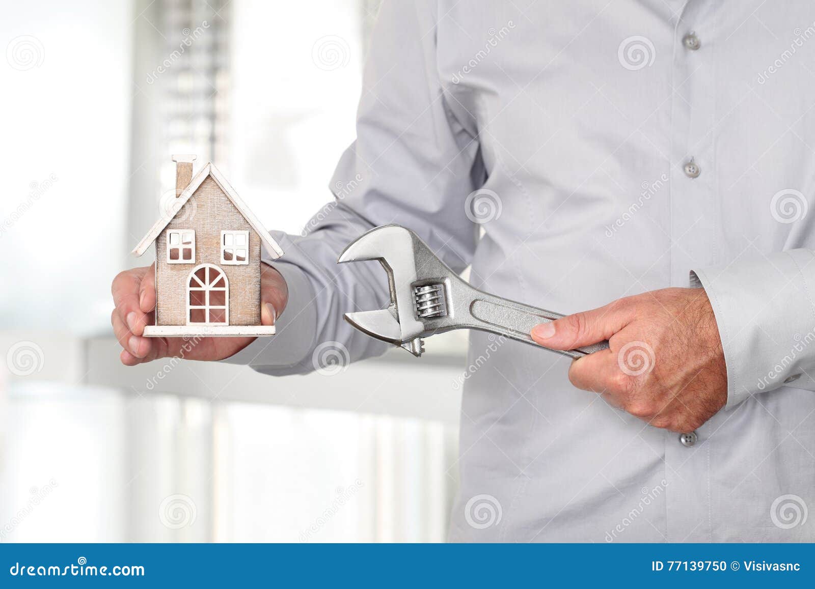 Hands with House and Spanner, Construction Concept Stock Photo - Image ...