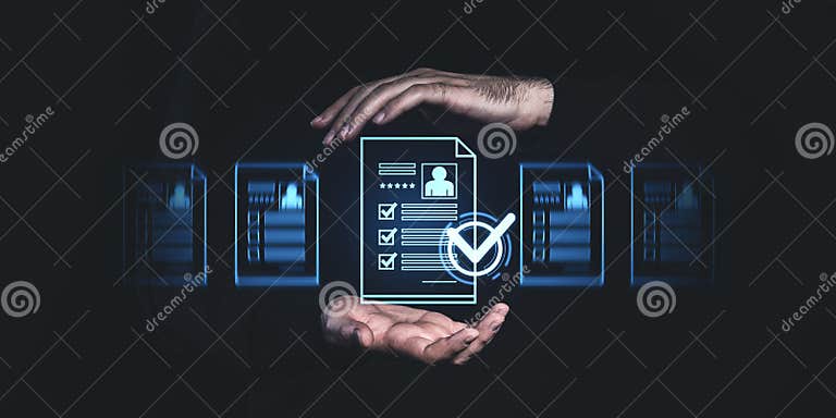 Hands Hovering Over Glowing Holographic Checklists with Profile Icons ...