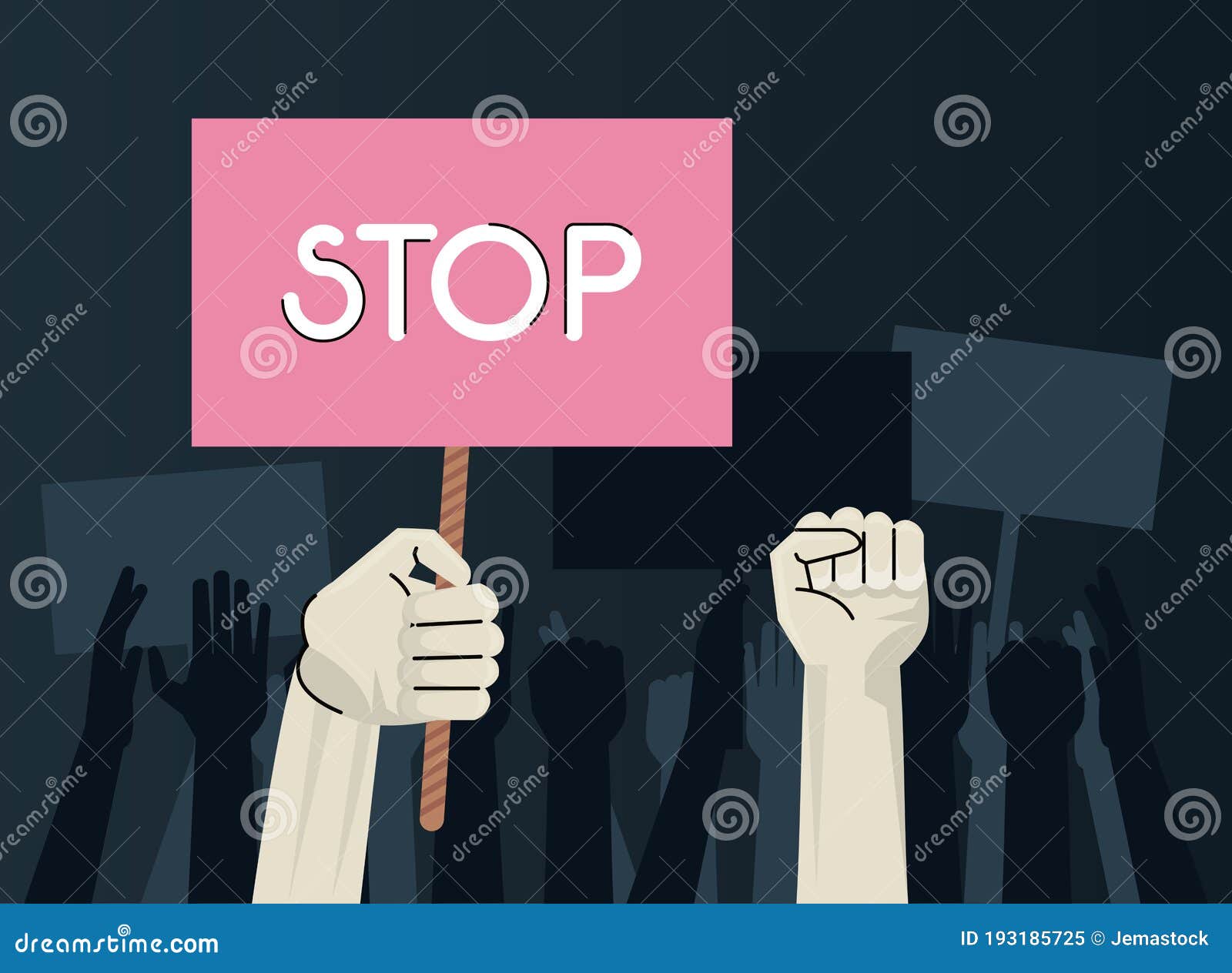 Hands Human Protesting Lifting Banner Stop Word Stock Vector ...