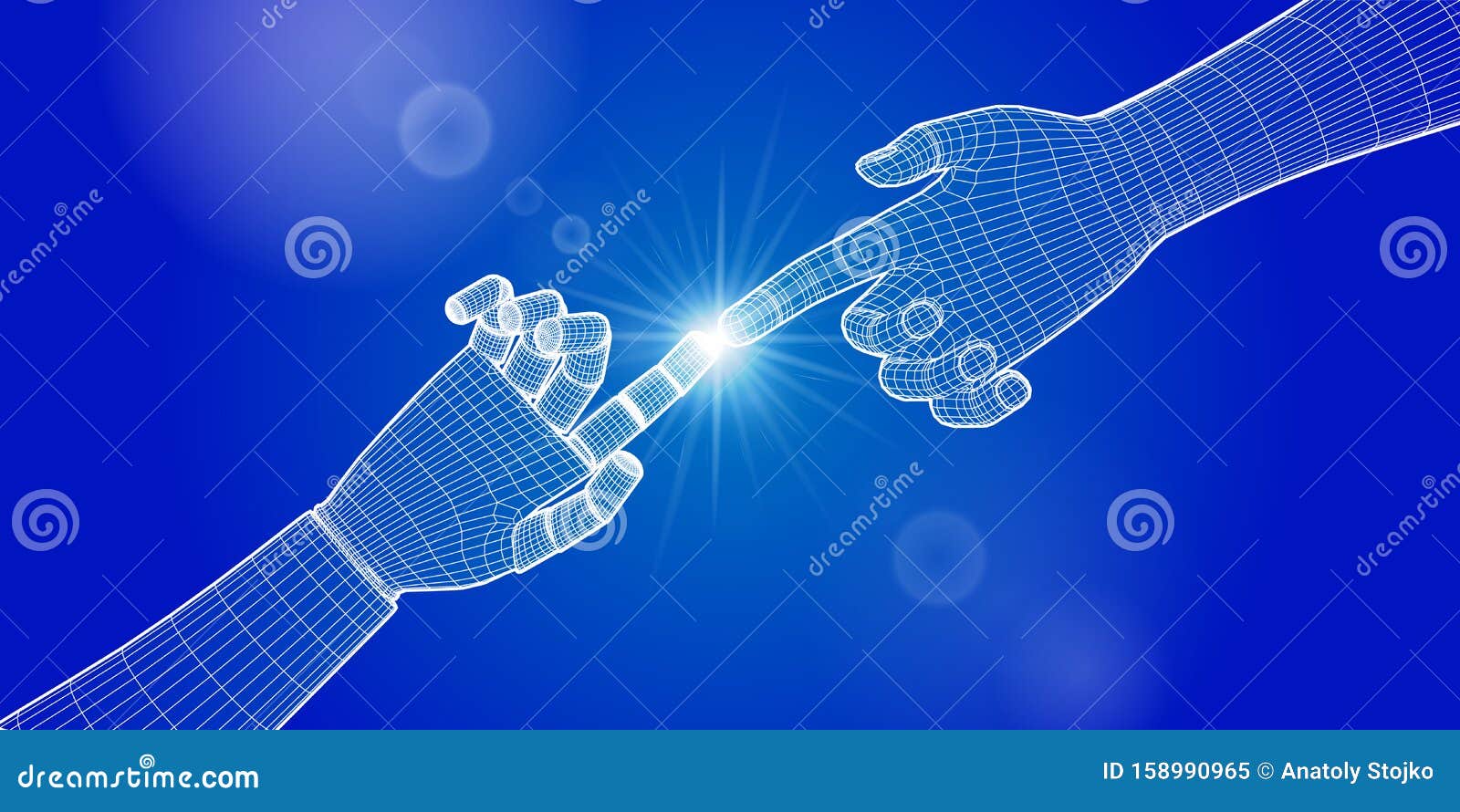 Hands of Human and Robot Touching. Cyborg To Touch Human Finger. People ...
