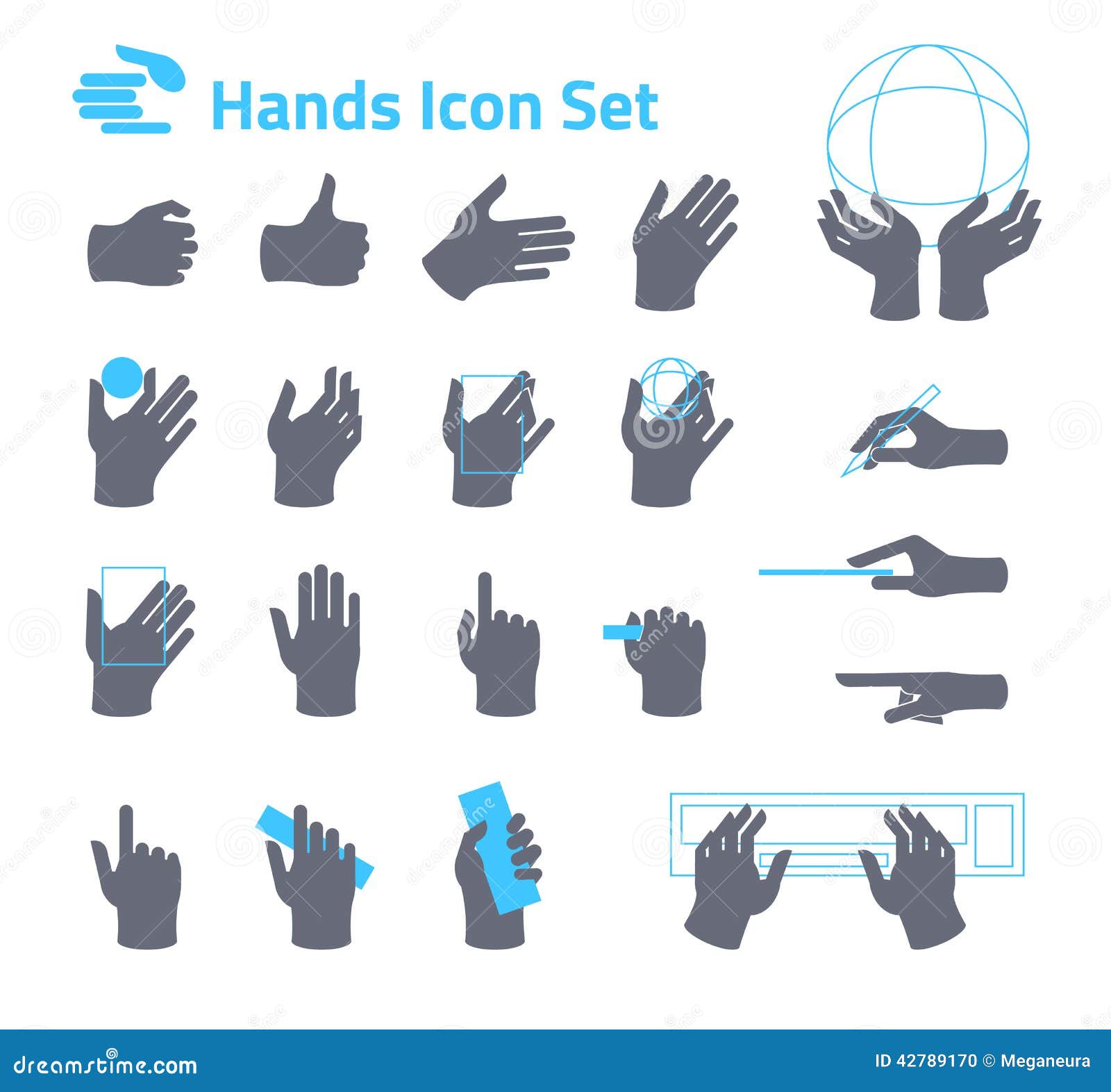 Hands Icon Set for Website or Application. Flat Design Stock Vector ...