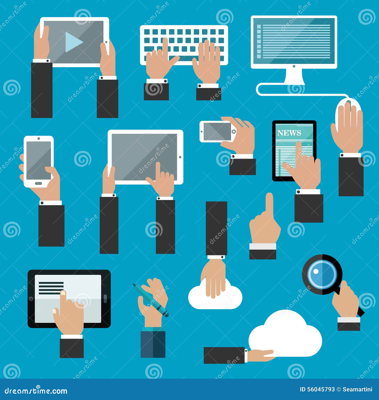 Hands Icons with Digital Devices Stock Vector - Illustration of hand ...