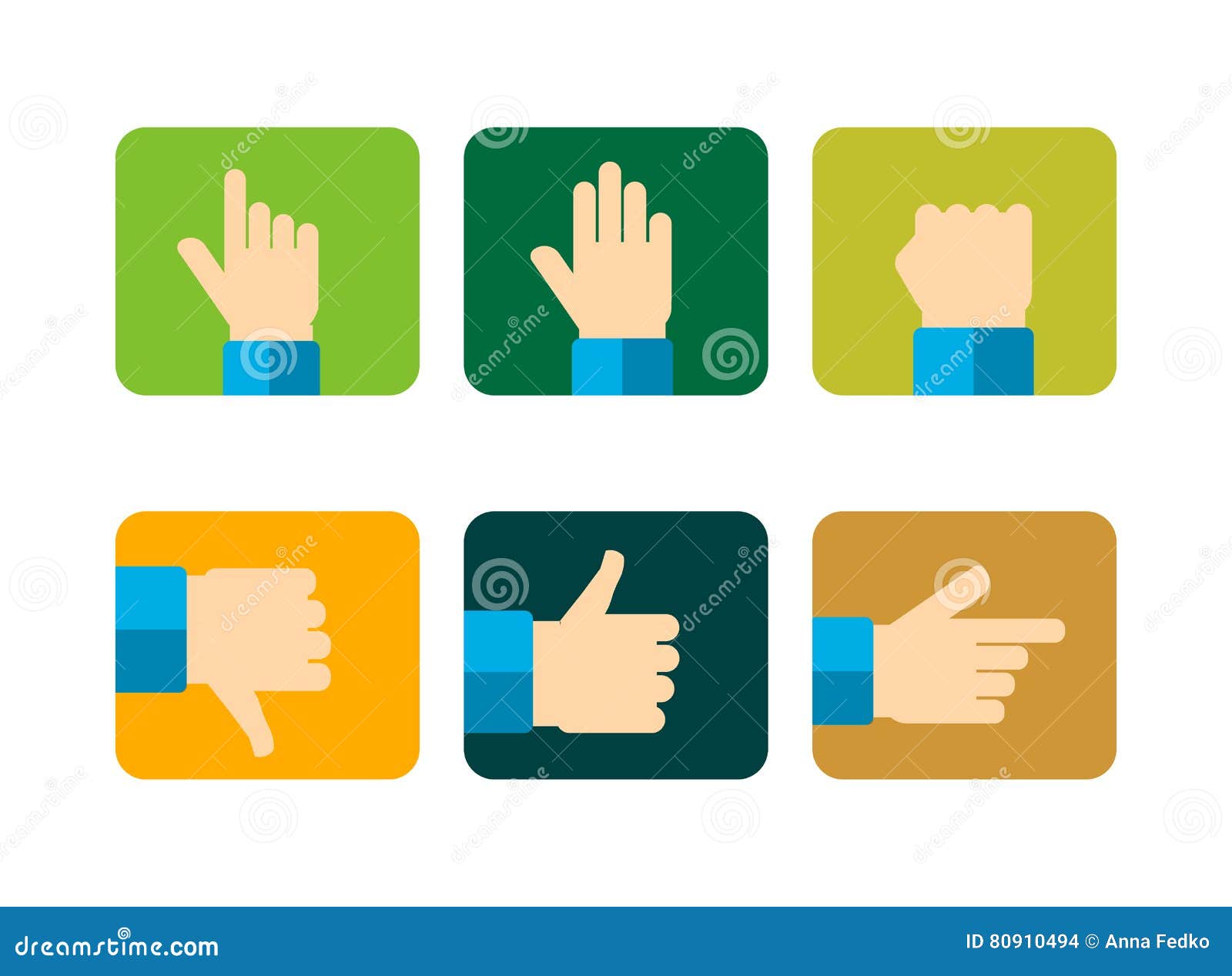 Hands Icons Set, Flat Design Vector Illustration Stock Vector ...
