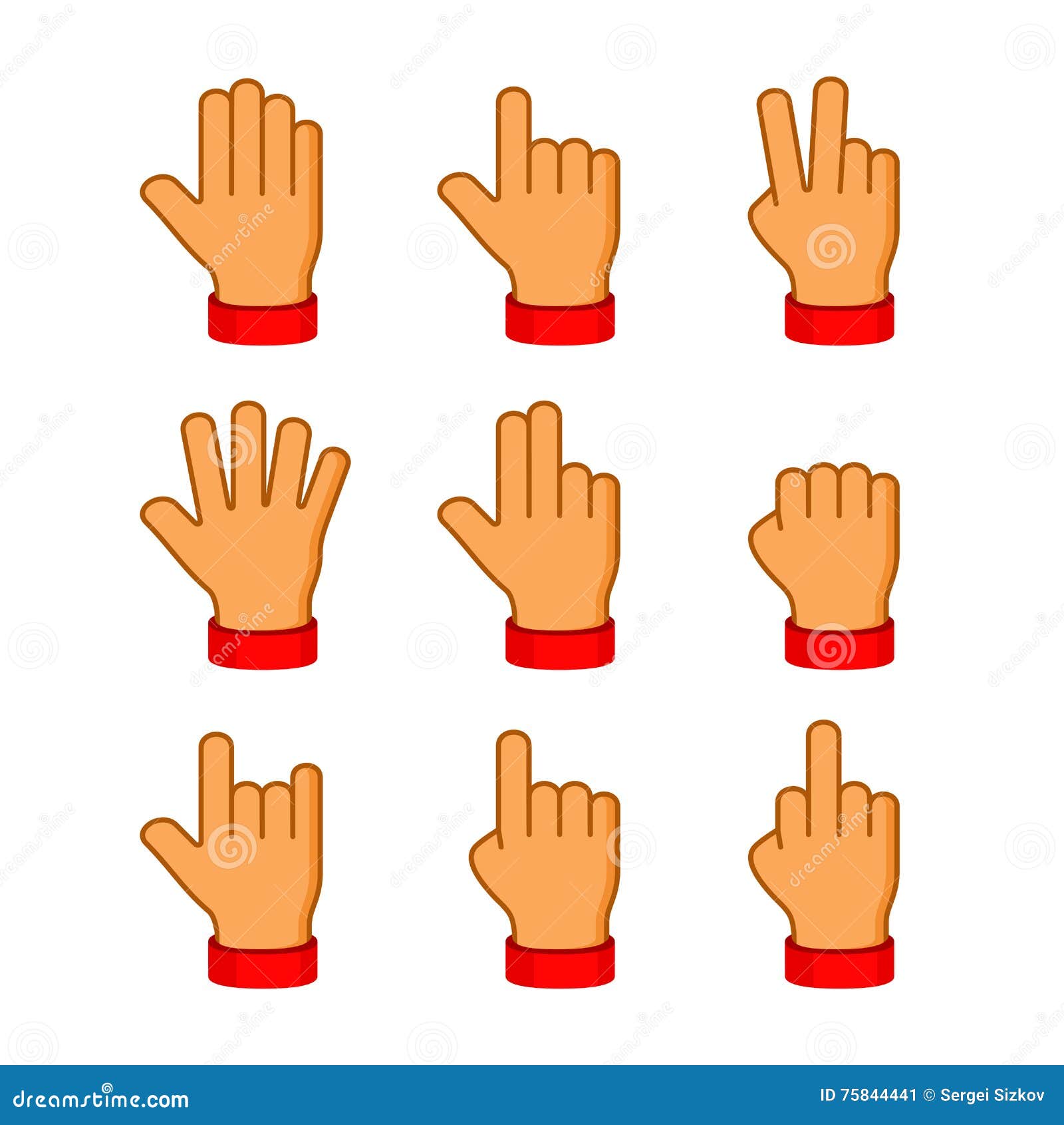 Hands Icons Set on White Background. Emoji Vector Stock Vector ...