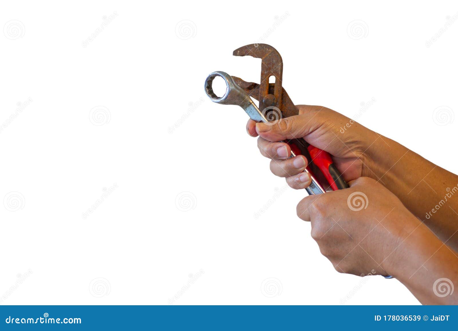 In the Hands of the Inspector and Repair the Engine, Holding the Wrench ...
