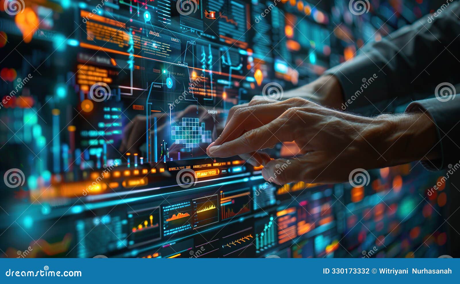 Hands Interacting with Digital Interface Stock Illustration ...