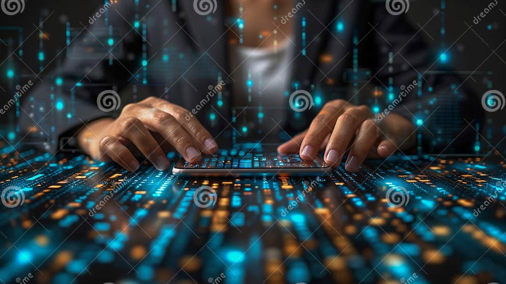 Futuristic Data Analysis on Interactive Touchscreen Stock Illustration - Illustration of screen ...