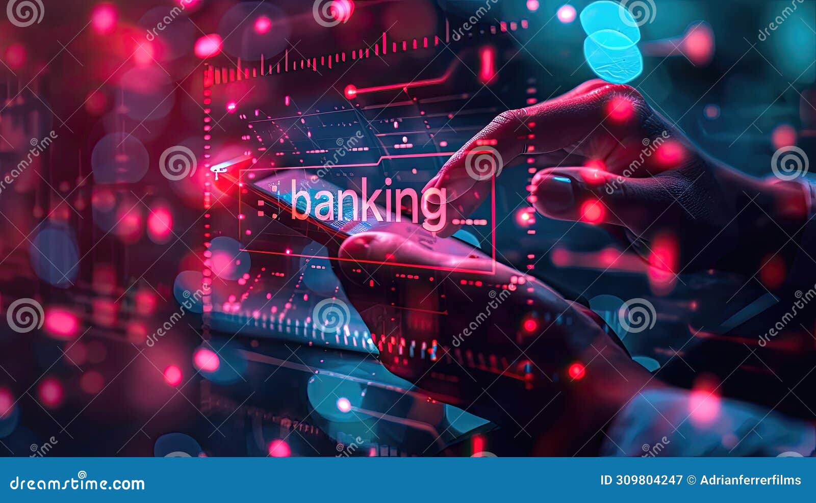 Hands Interacting with Futuristic Banking Interface. Stock Image ...