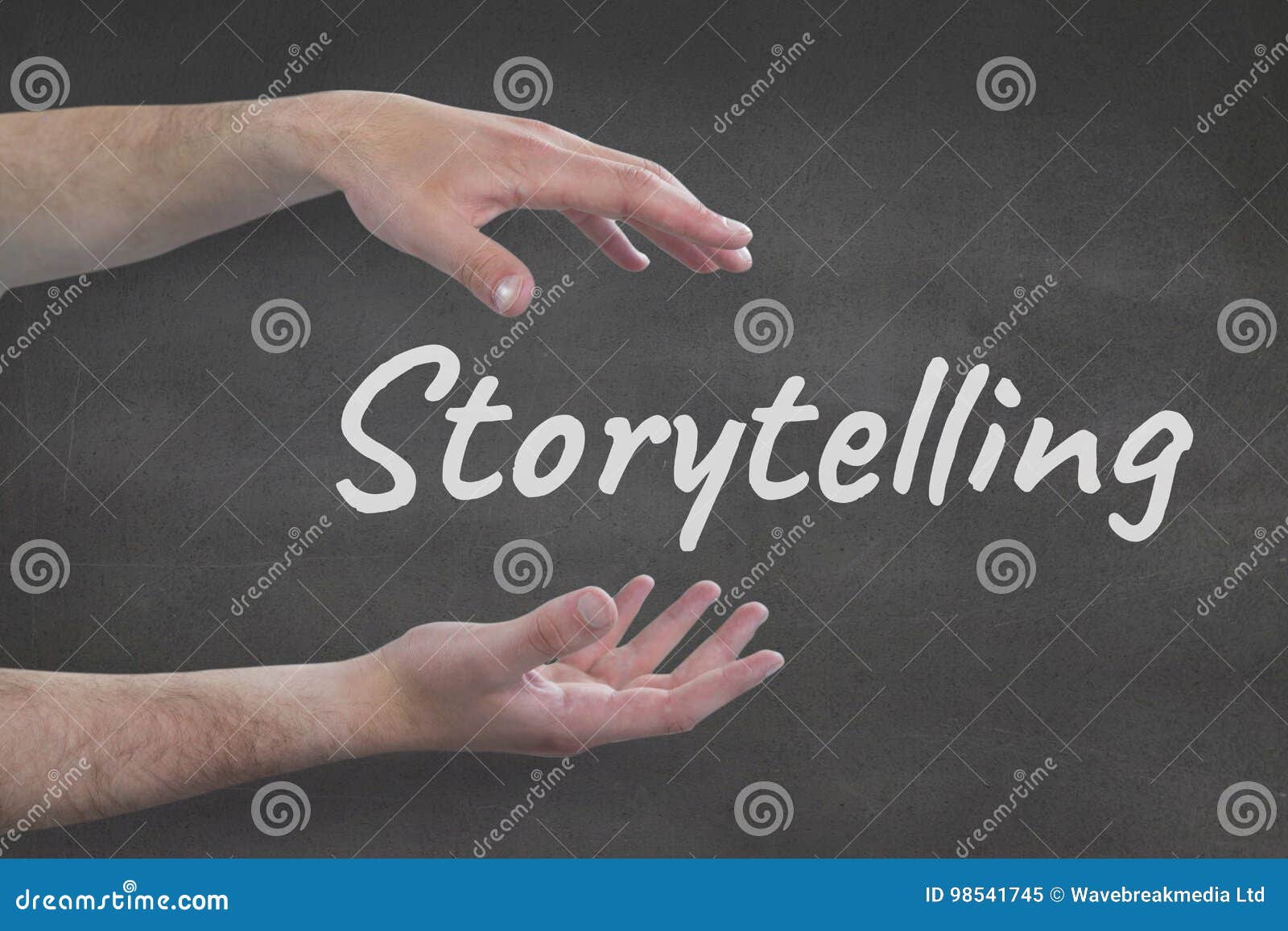 Hands Interacting with Storytelling Business Text Against Grey ...