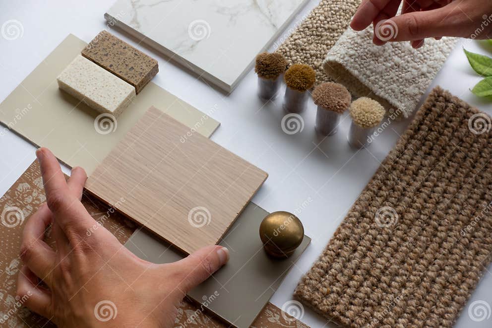 Hands of Interior Designer Placing Samples on a Materials Board for a ...