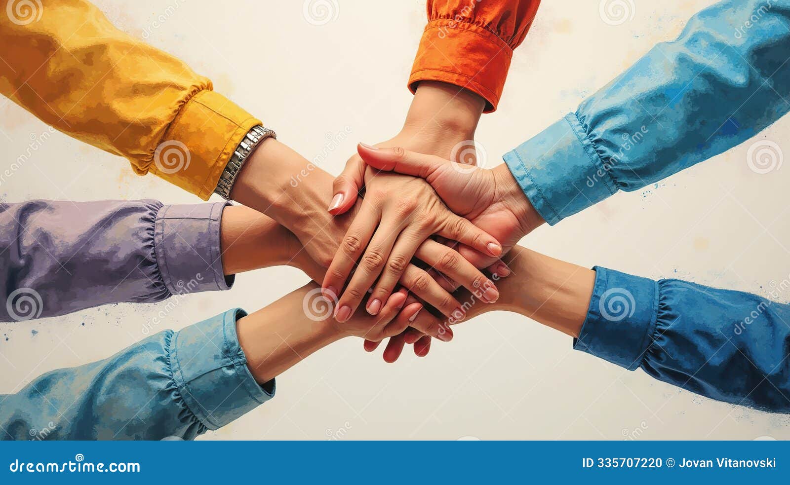 Hands Joining Together Symbolizing Teamwork and Unity in the Workplace ...