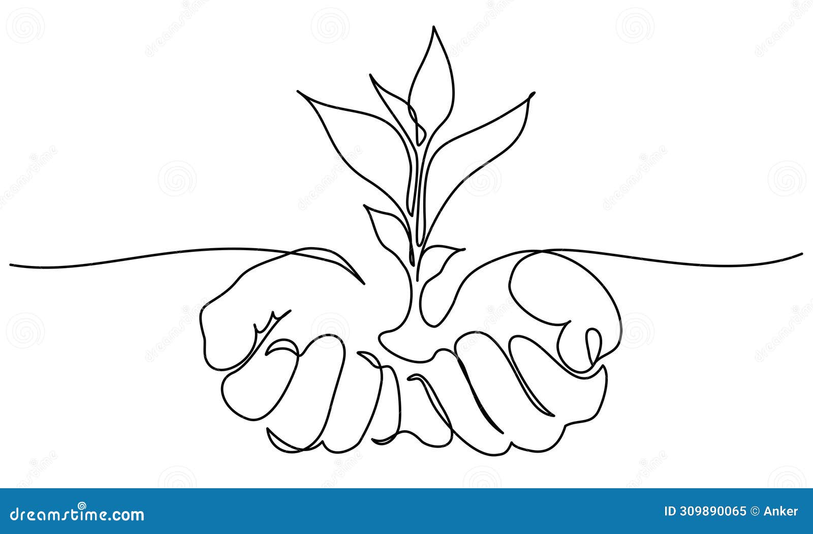 Hands Keep Sprout of Plant. Continuous One Line Drawing Stock ...