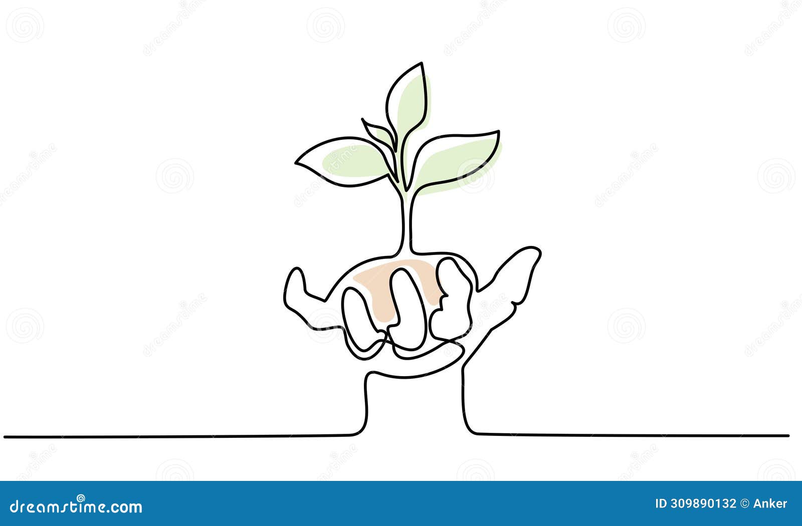 Hands Keep Sprout of Plant. Continuous One Line Drawing Stock ...